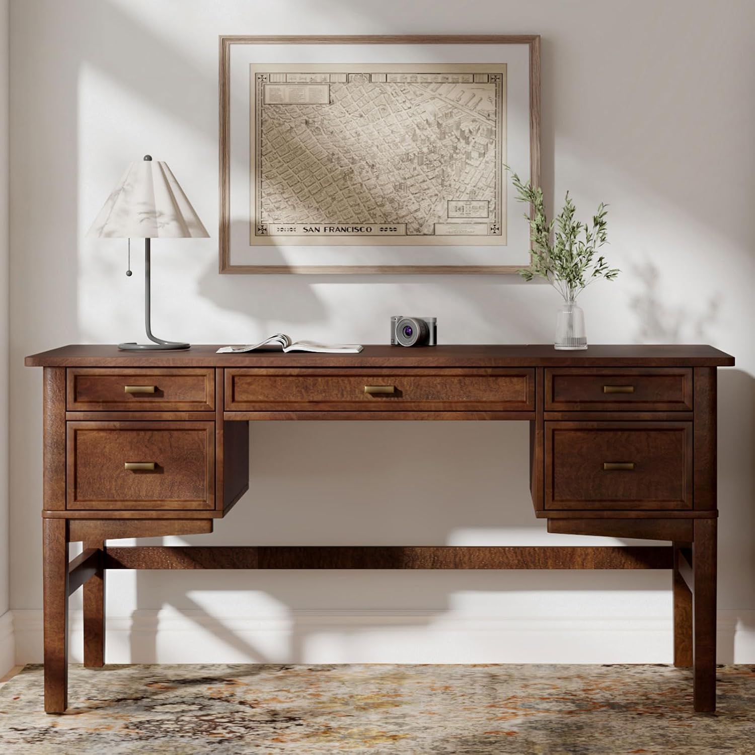 Amazon.com: HULALA HOME 56" Home Office Desk with 5 Drawers and Hidden ...