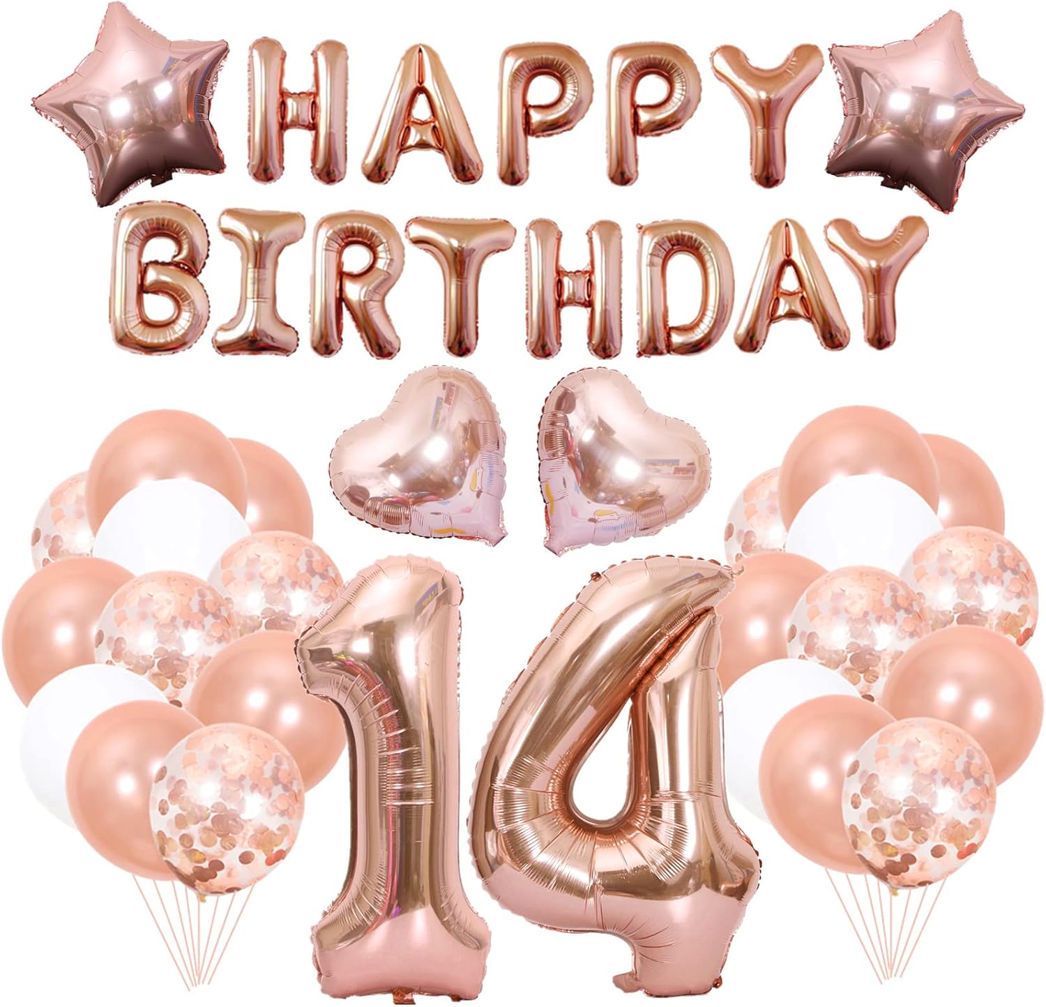 14th Birthday Decorations Rose Gold 40″ Number 14 Mylar Foil Balloon ...