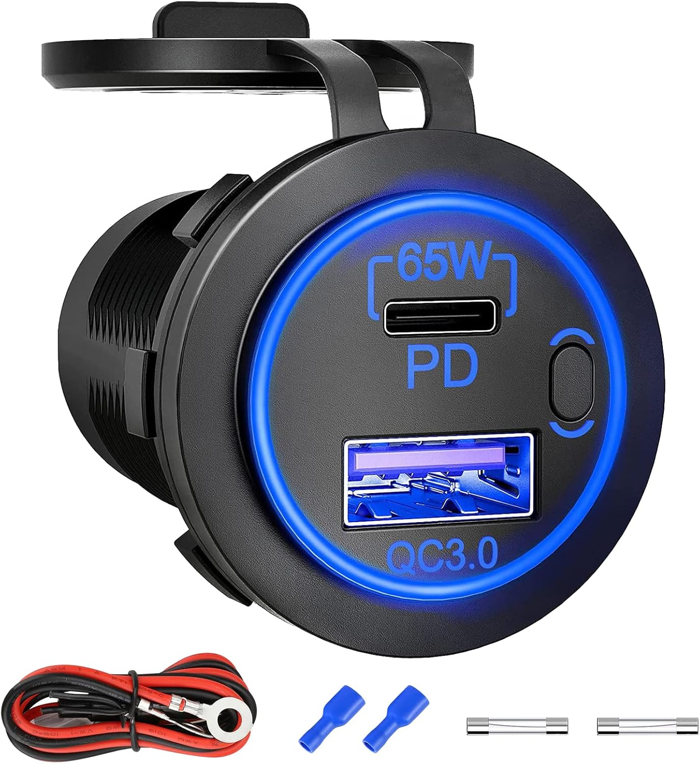 83W 12V USB Outlet, 18W QC 3.0 USB A & 65W PD USB C Car Charger Socket ...
