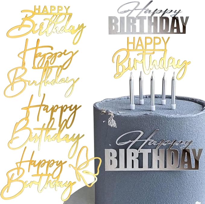 Amazon.com: 6 Packs Happy Birthday Cake Toppers Side Mirror Acrylic ...