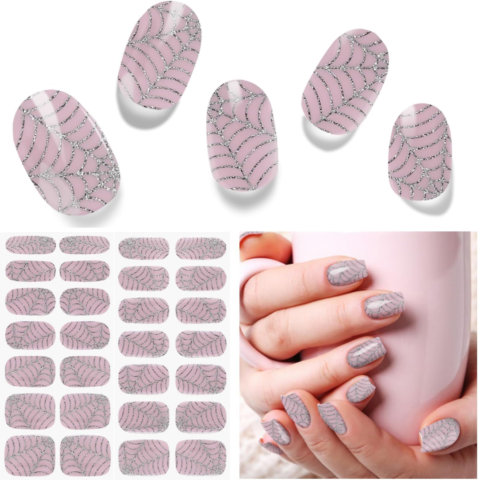 Amazon.com: 8PCS Glitter Toenail Nail Stickers Full Nail Wraps Nail ...