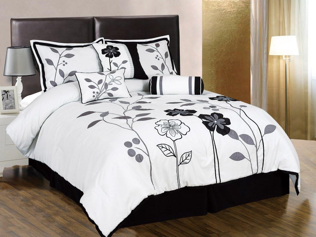 Amazon.com: Chezmoi Collection 7-Piece White, Grey and Black Lily with ...