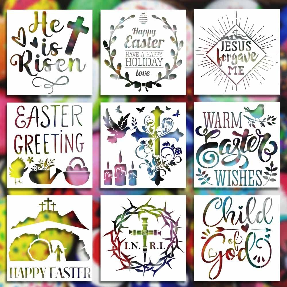 Amazon.com: INFUNLY Easter Rabbit Stencil for Painting 11.8x11.8 Happy ...