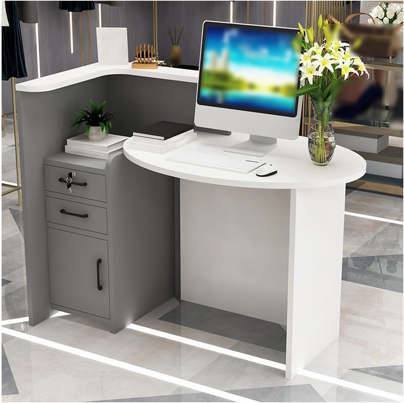 Amazon.com: Reception Desk, Front Counter Desk with Lockable Drawer and ...