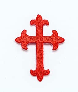 Amazon.com: Embroidered Cross Patch Iron on Applique - Latin Cross (Red ...