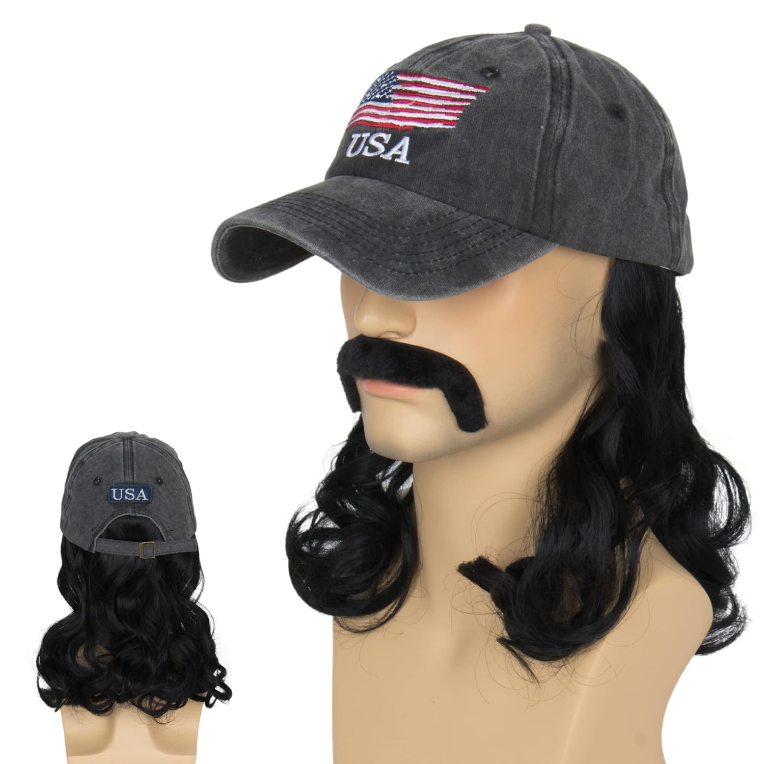 Amazon.com: Yan Dream Mullet Hat Wig with Mustache 4th of July Hair ...