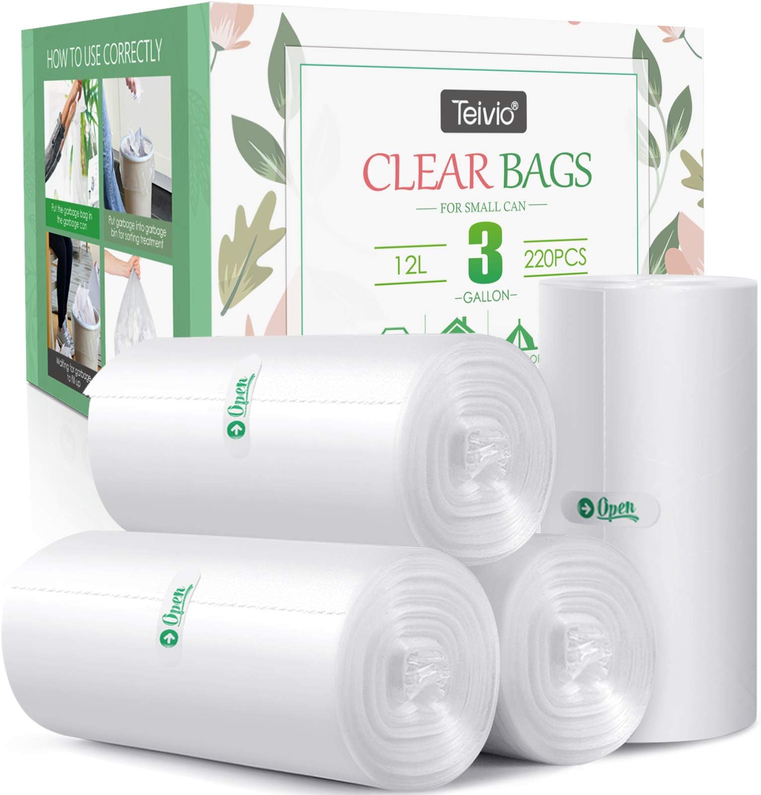 Amazon.com: 3 Gallon Small Clear Bathroom Trash Bags, Office ...