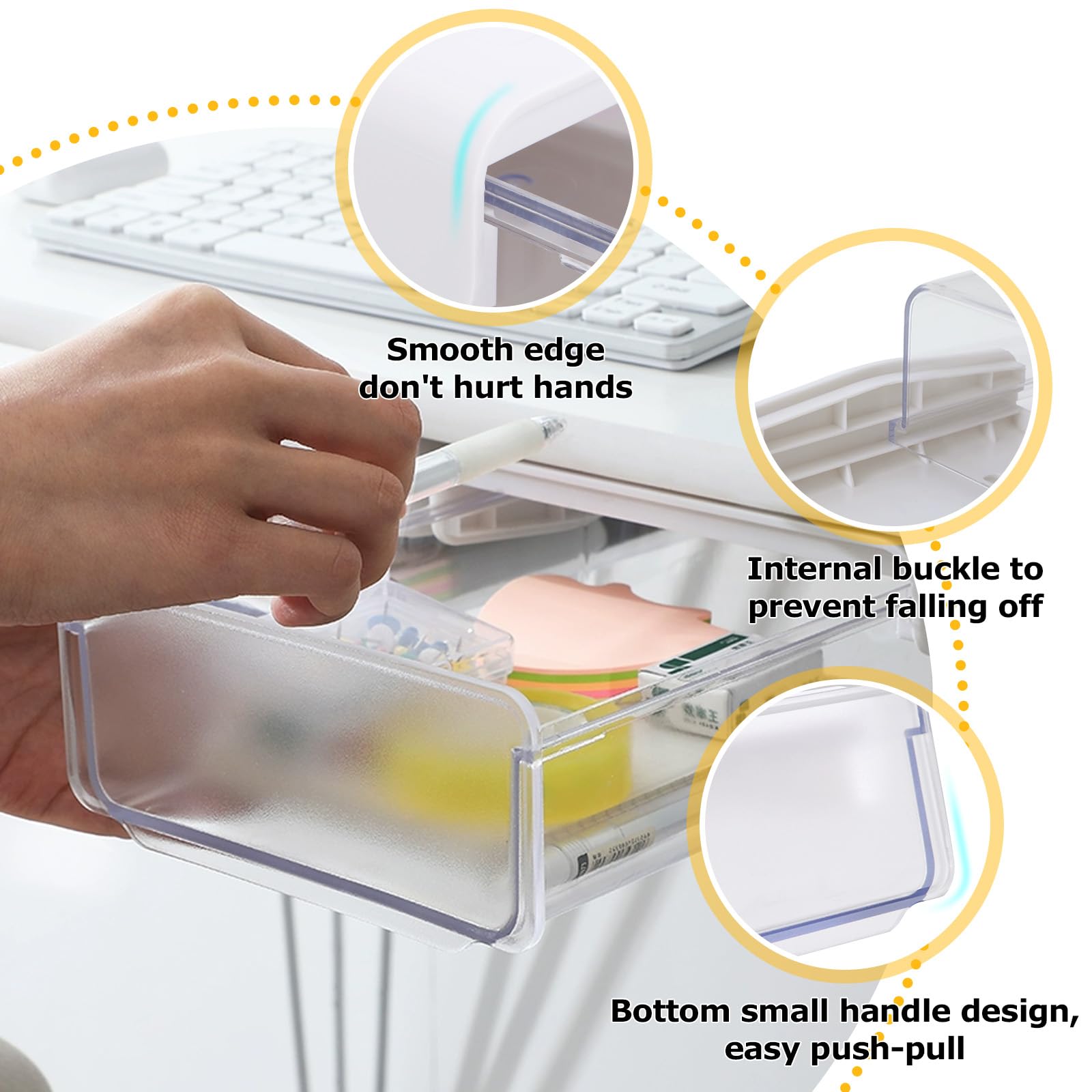 Snapklik.com : 2 Pack Under Desk Drawer Slide Out, Self-Adhesive Under ...