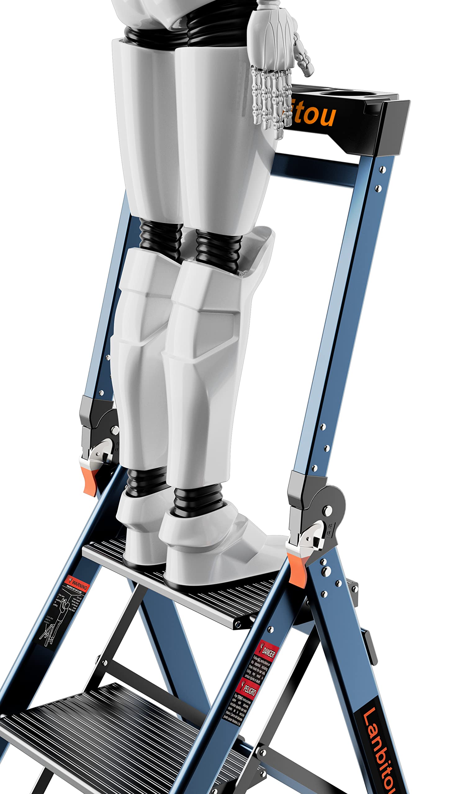 LANBITOU Ladder 4 Step Folding Step Stool with Handrails, Heavy Duty ...