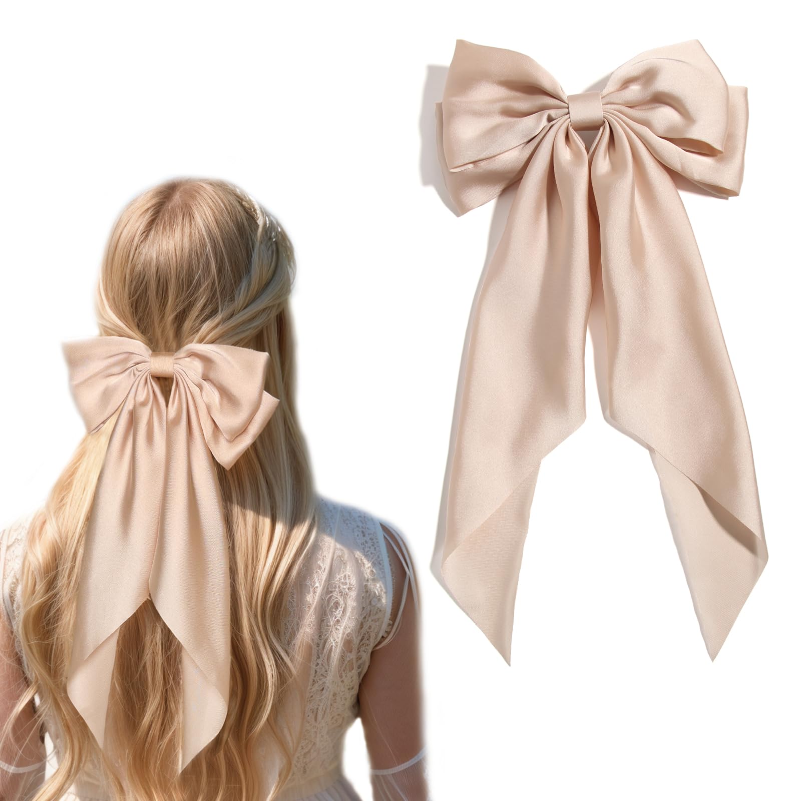 Amazon.com : Big Bow Barrettes and Satin Hair Pins with Long Ribbon ...