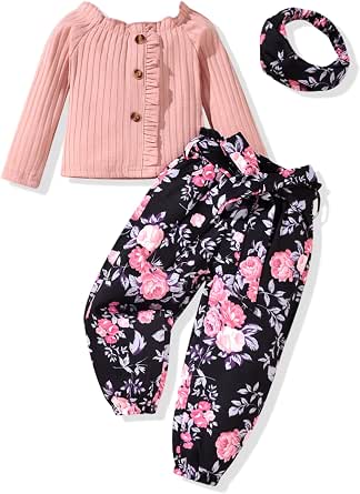 Amazon.com: HIHA Toddler Girls Fall Winter Clothes Ribbed Shirts Floral ...