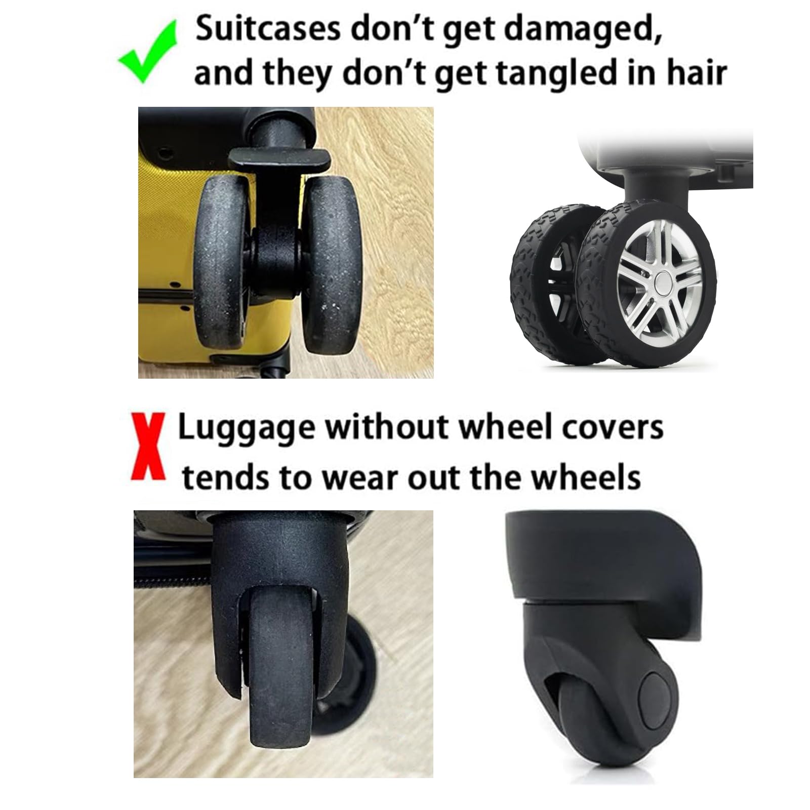 Snapklik.com : 8 Pack Luggage Wheel Covers, Silicone Silent Luggage ...
