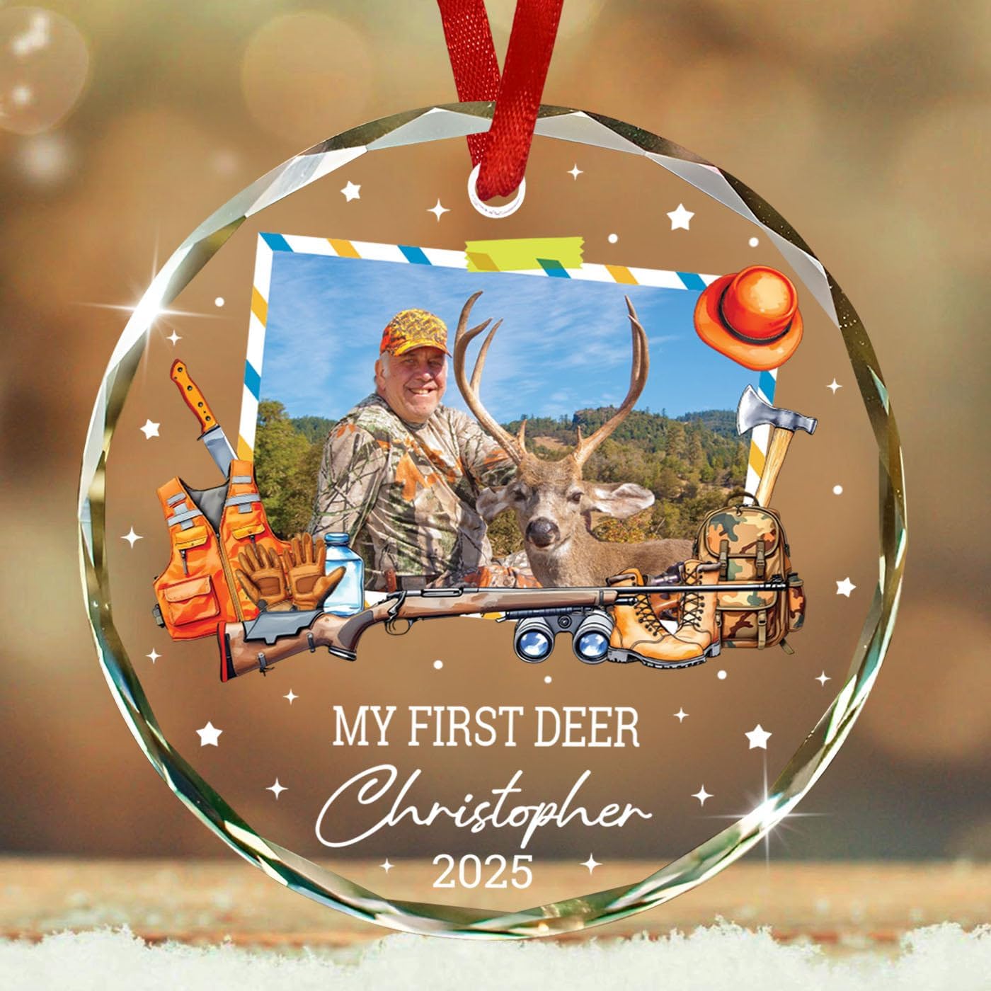 Amazon.com: Personalized Hunting Deer Photo Glass Ornament Christmas ...