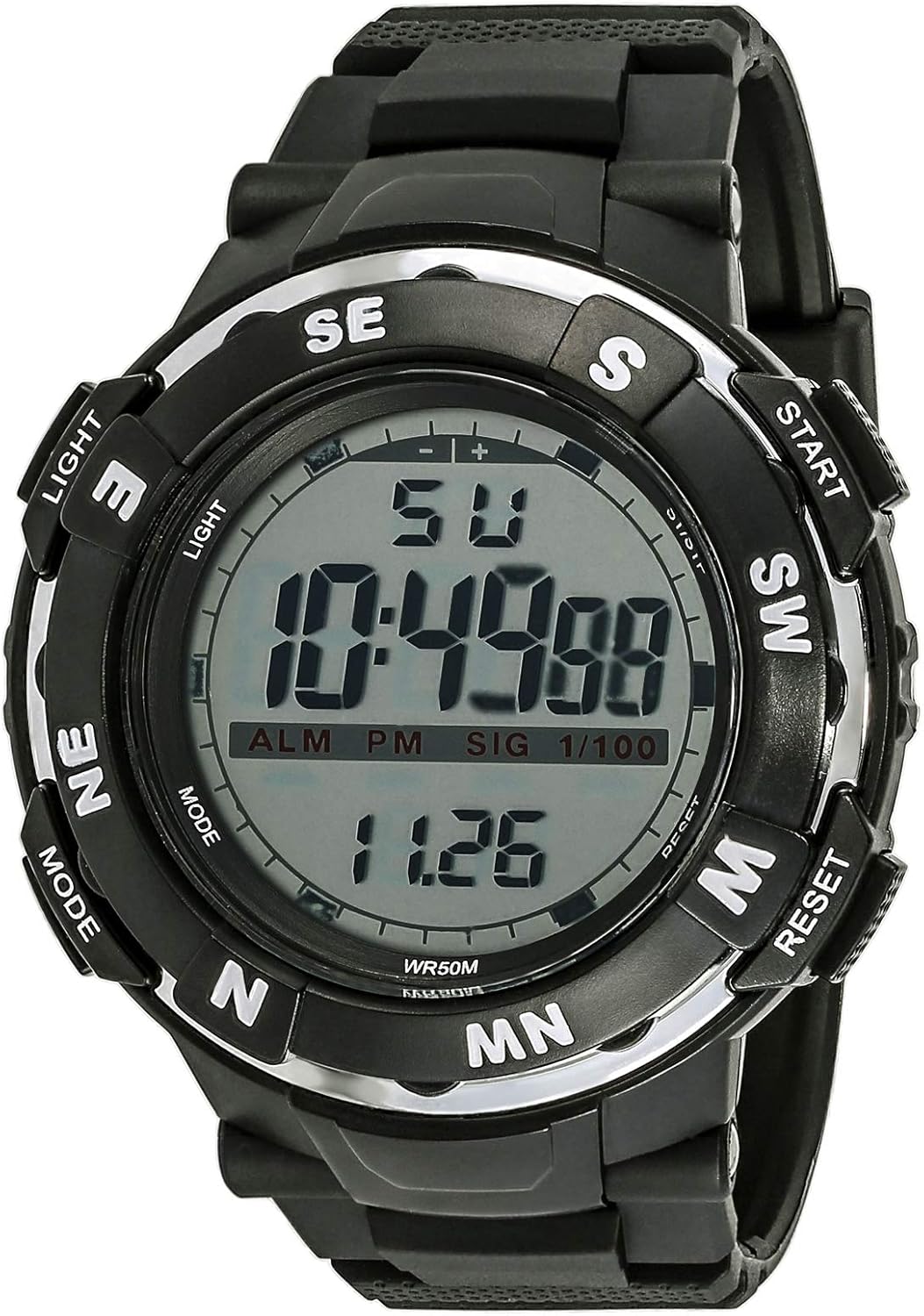 Bistec Men's Grey Dial Waterproof Silicone Band Watch with LED Display ...