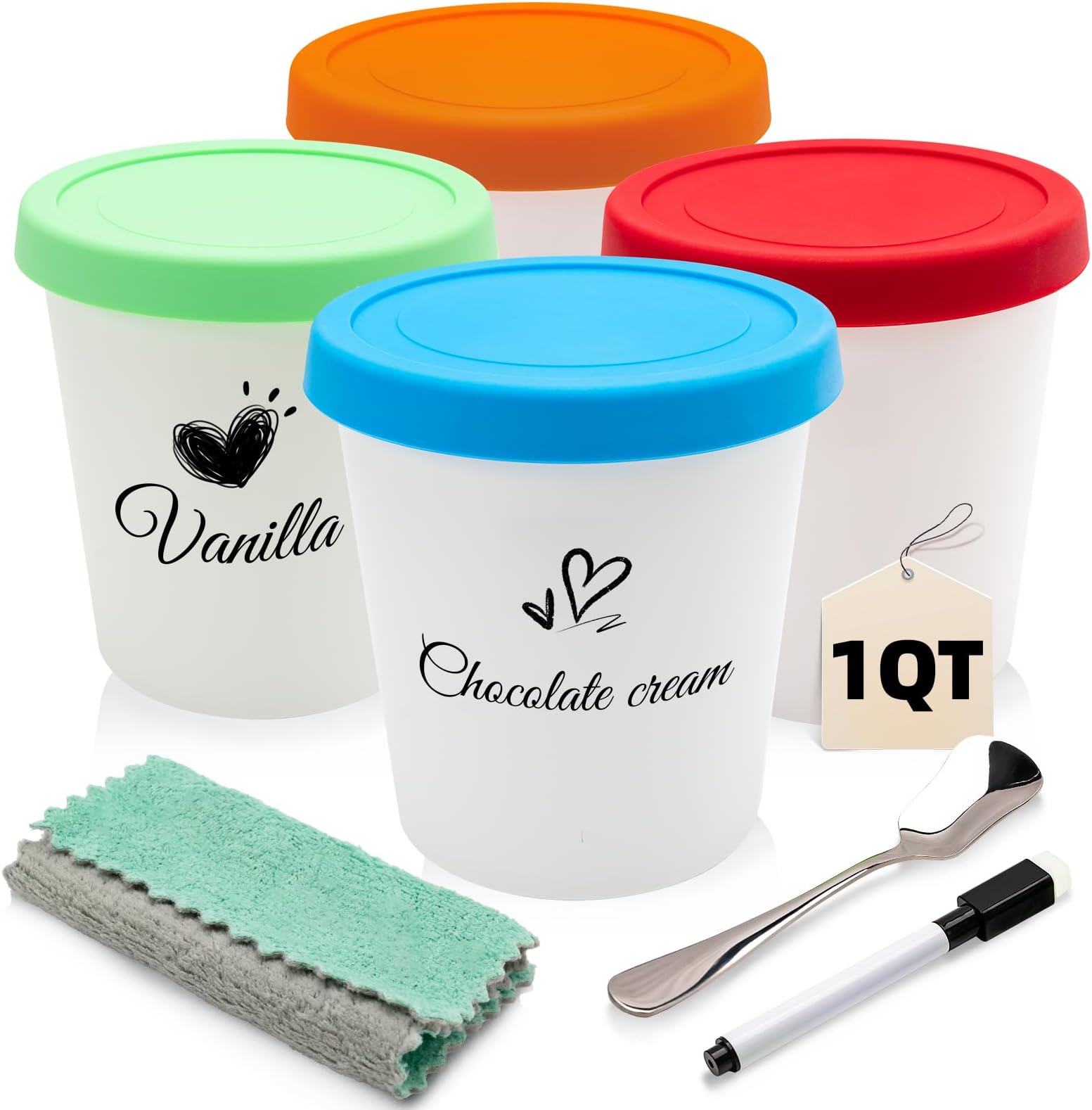Amazon.com: Nuenen 5 Pack Ice Cream Containers 1Qt Freezer Storage Tubs ...