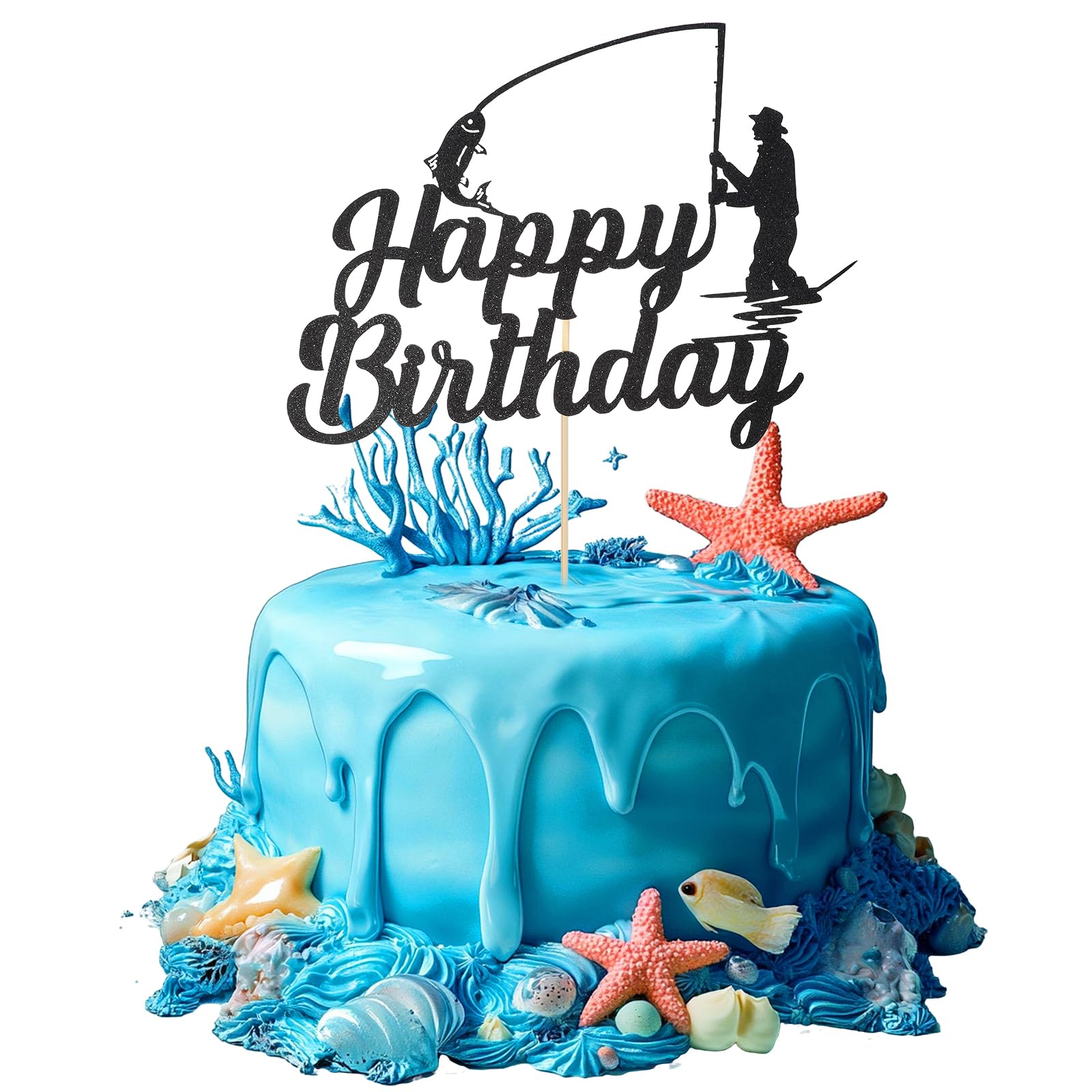Snapklik.com : Black Fishing Cake Topper, Fisherman Happy Birthday Fish ...