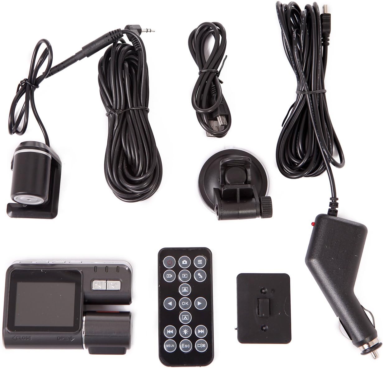 HDE Dual Lens Dashboard Car DVR Dash Cam and Rear View Camera Accident ...