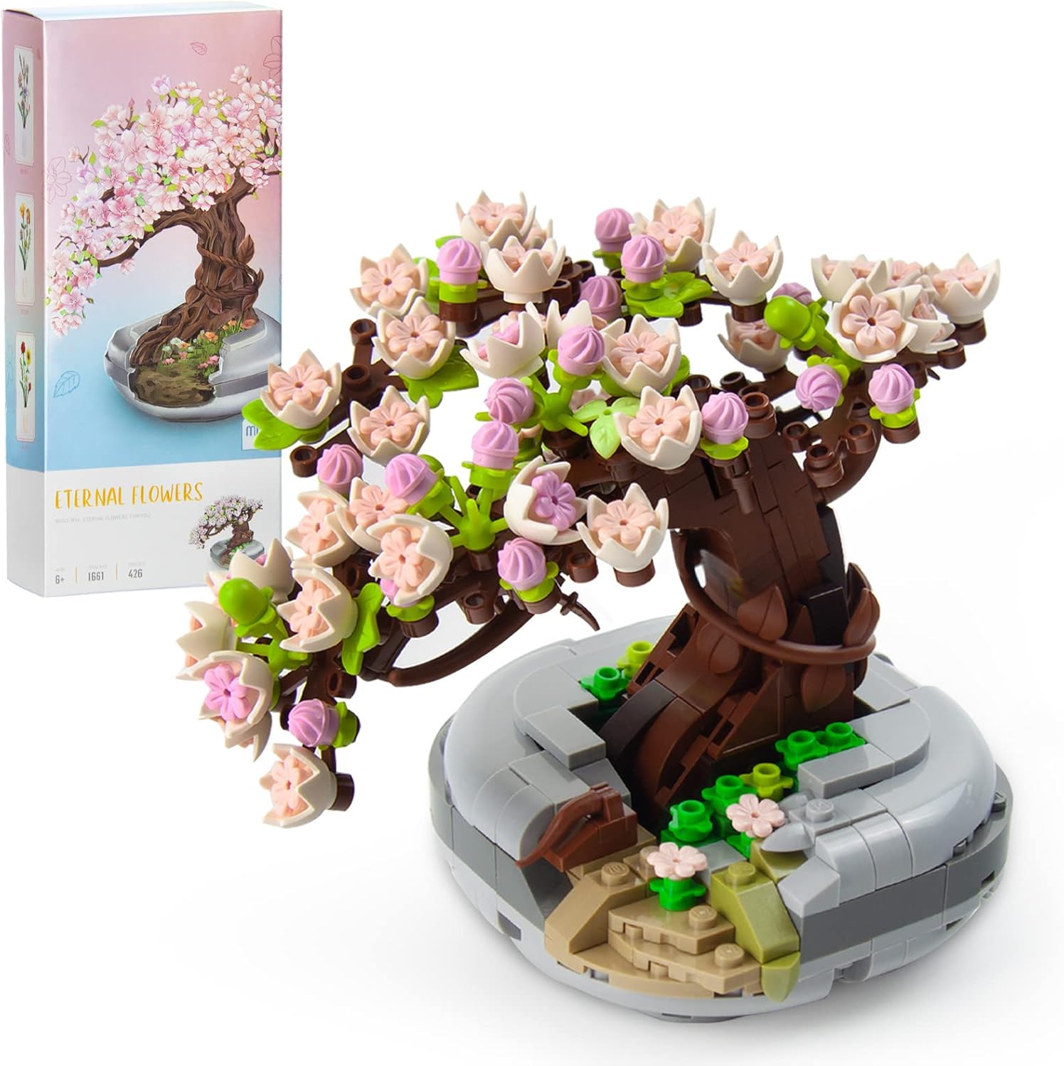 Seyaom Bonsai Tree Succulent Sakura Potted Plant Building Blocks Set ...