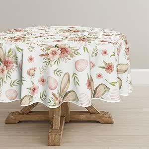 Amazon.com: Horaldaily Easter Tablecloth 70×70 Inch Round, Bunny Ear ...