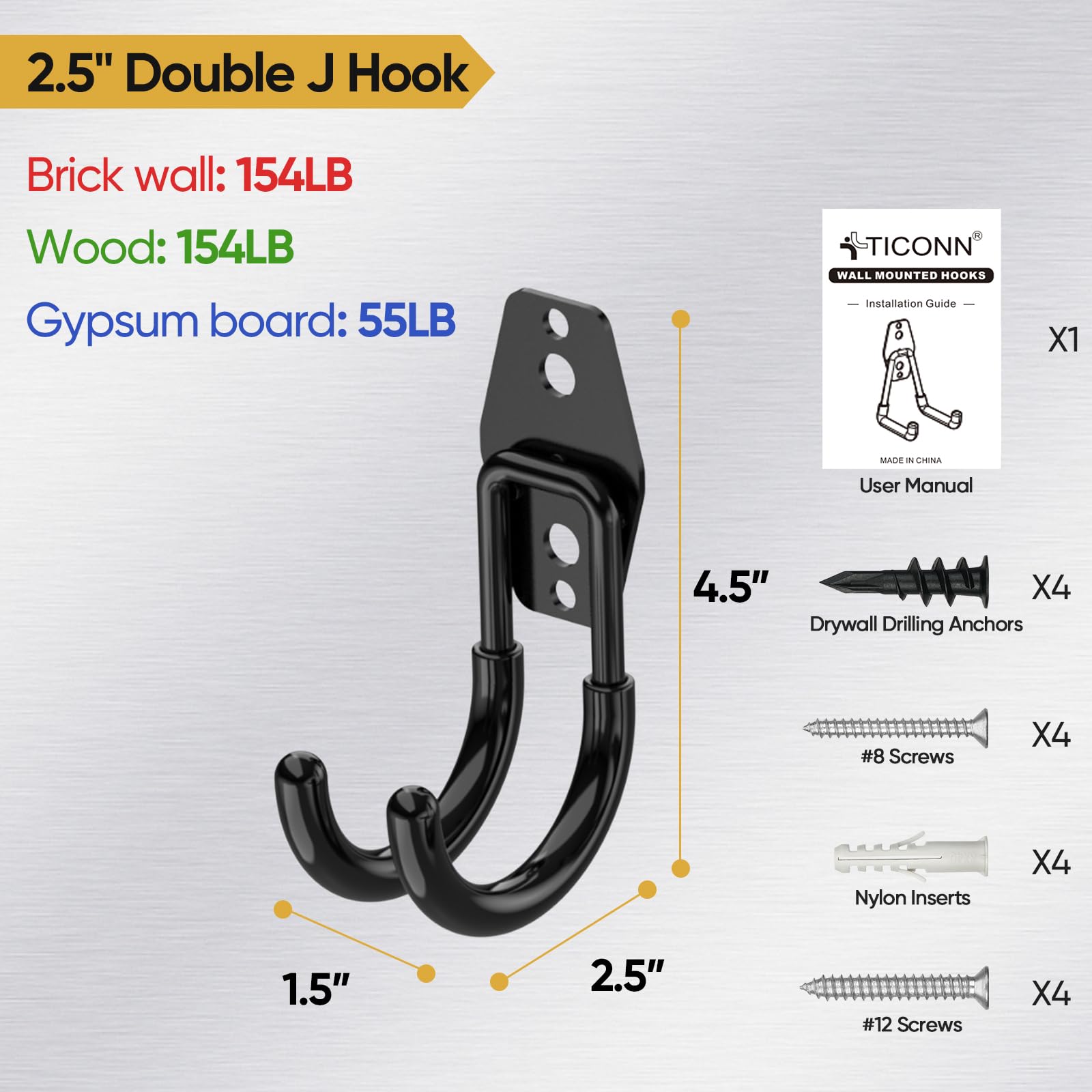 Snapklik.com : TICONN 2 Pack Heavy Duty Garage Hooks, Steel Utility ...