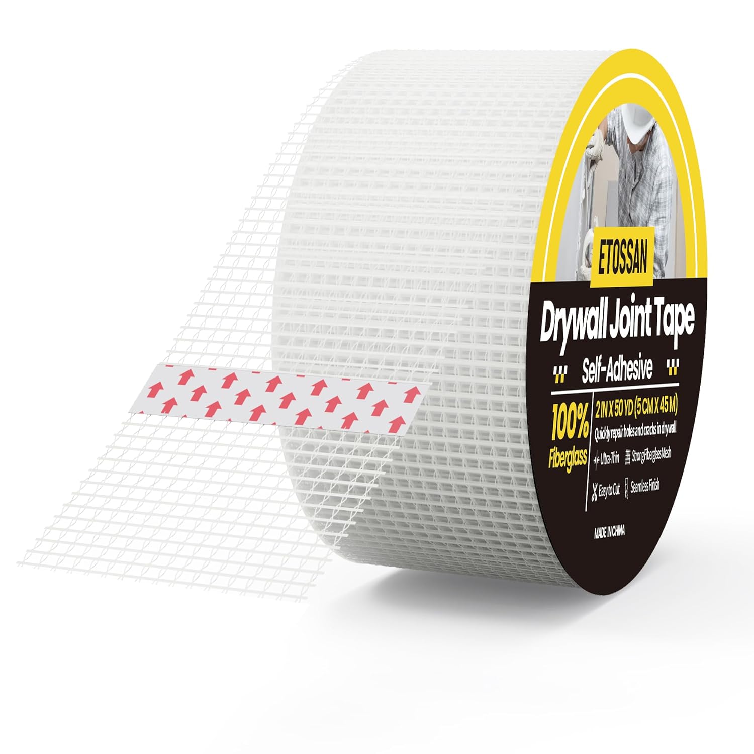 Etossan Drywall Joint Tape,2 in x 150FT Fiberglass Self-Adhesive ...