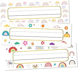 Amazon.com: 30 Name Tags for Classroom Cubbies, 3x9 in Boho Rainbow ...
