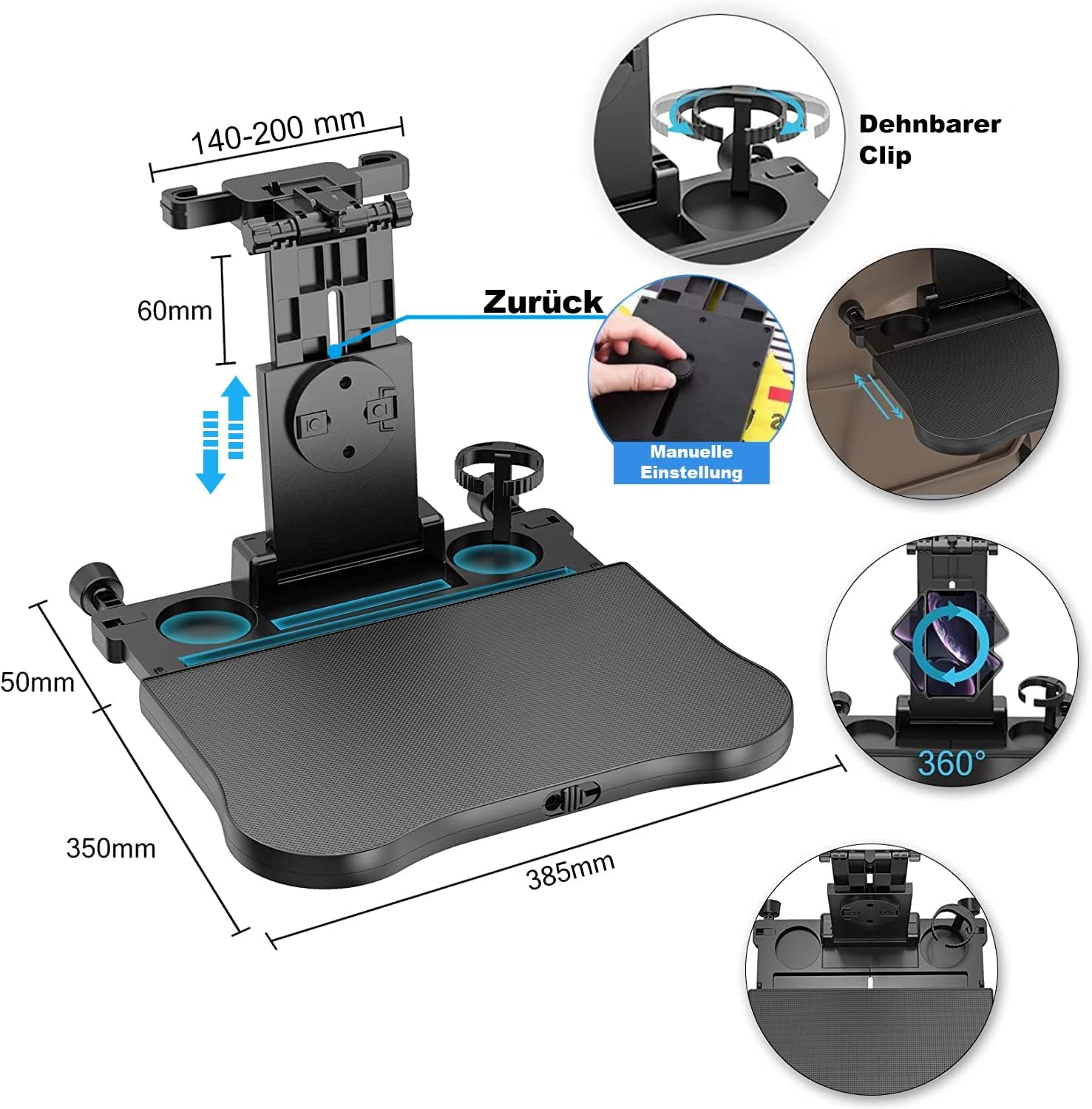 Car Table Back Seat, Headrest Table with Cup Holder, Multifunctional ...