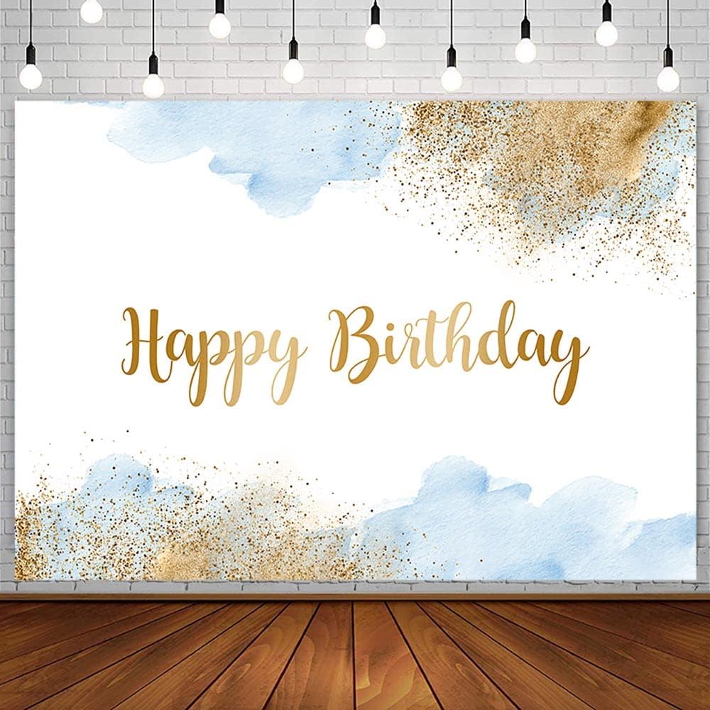 Amazon.com : WDA Blue Happy Birthday Backdrop Golden Diamond Shiny ...