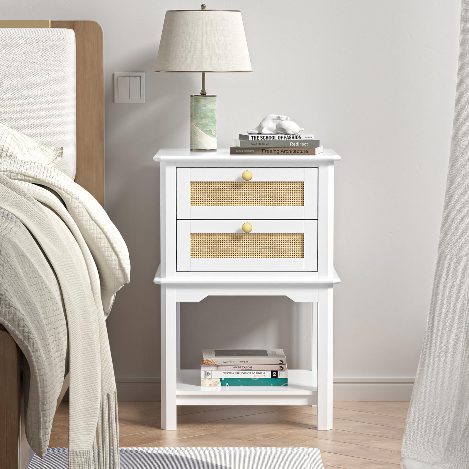 Amazon.com: White Woven Wicker Nightstand 2 Drawer by Wicker Paradise ...