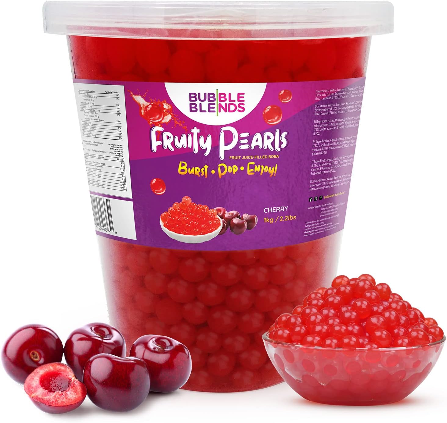 Amazon.com: Bubble Blends Cherry Popping Boba (2.2lbs) - Popping Pearls 100% Fat-Free - Real ...