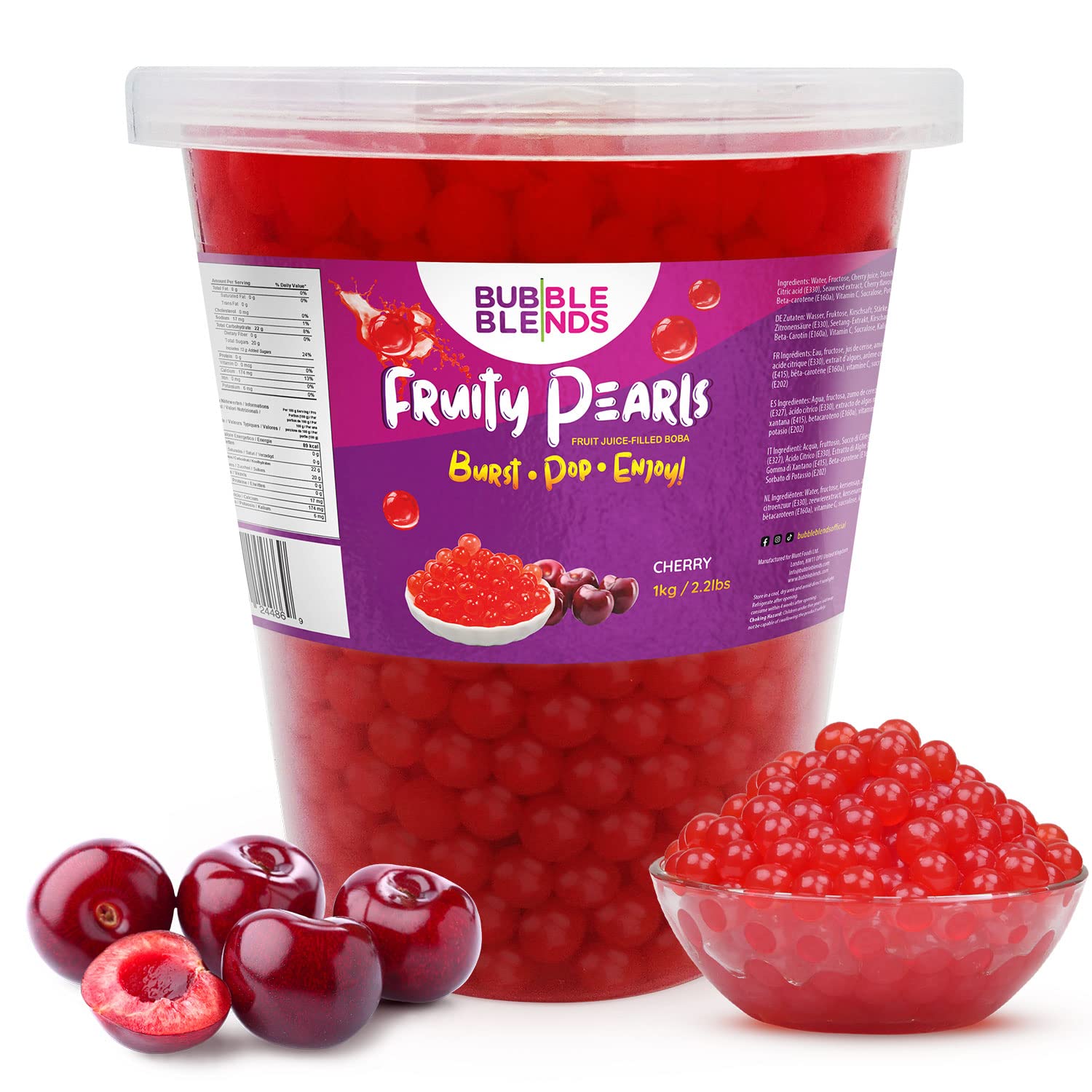 Amazon.com: Bubble Blends Cherry Popping Boba (2.2lbs) - Popping Pearls 100% Fat-Free-Free ...