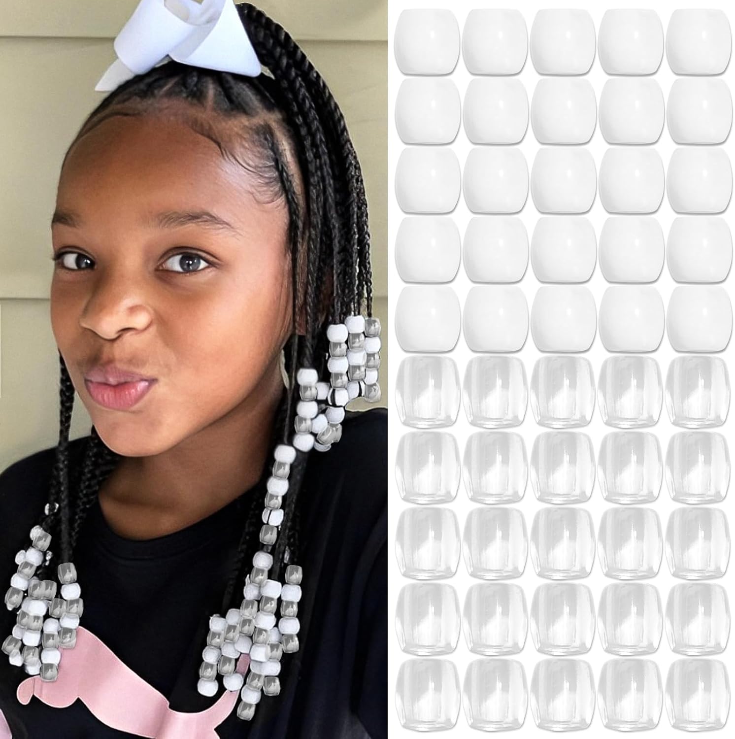 Amazon.com : VENOFEN 50PCS Hair Beads Clear Large Bead for Hair White ...