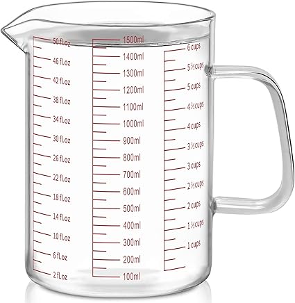Amazon.com: Luvan 6 Cups Glass Measuring Cup, Easy to Read with 3 ...