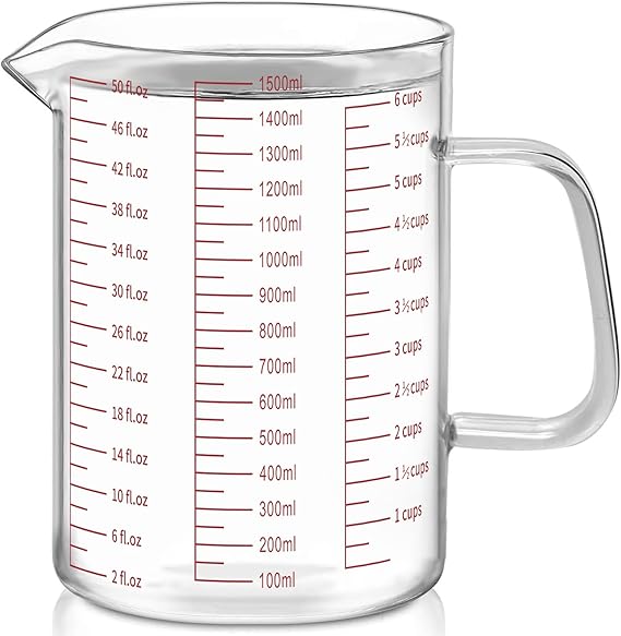 Amazon.com: Luvan 6 Cups Glass Measuring Cup, Easy to Read with 3 ...