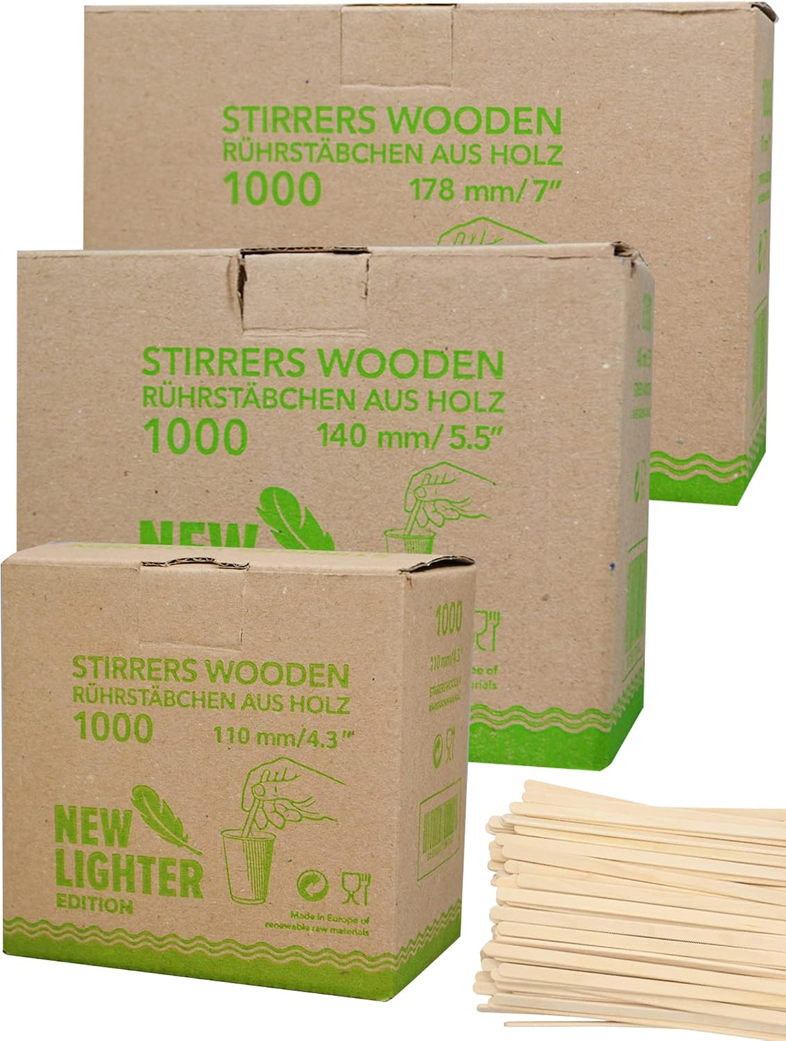 Wooden Coffee Stirrers 1000 pcs - / 4.3" / 5.5" / 7" / (110mm / 4.3 ...