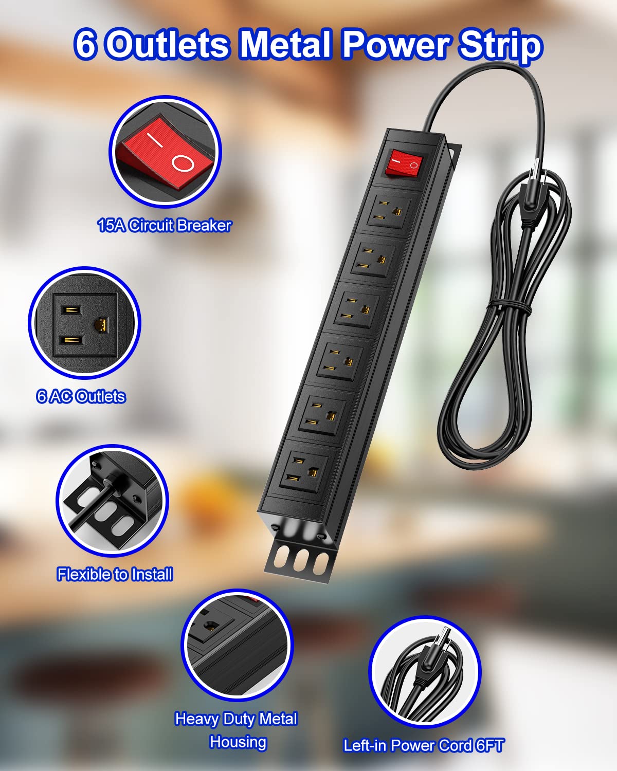 Snapklik.com : 6 Outlet Metal Power Strip,Heavy Duty Wide Spaced Power ...