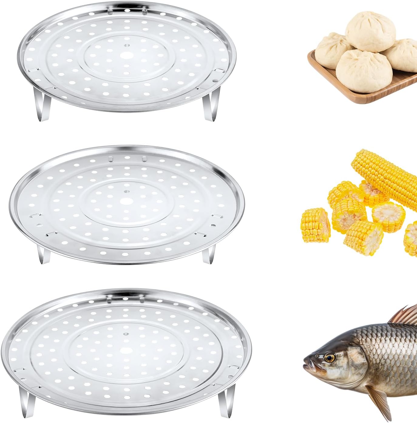 Amazon.com: 3pcs Steamer Basket, Stainless Steel Steaming Rack Multi ...