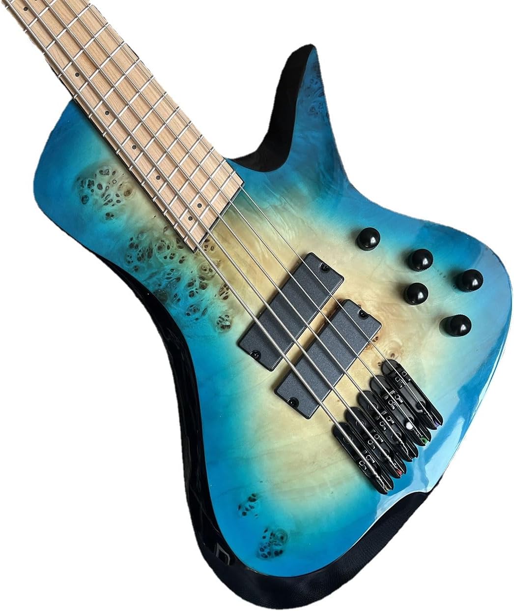 Amazon.com: Fanned Fret 5 string Electric Bass Guitar Blue Burl Burst ...