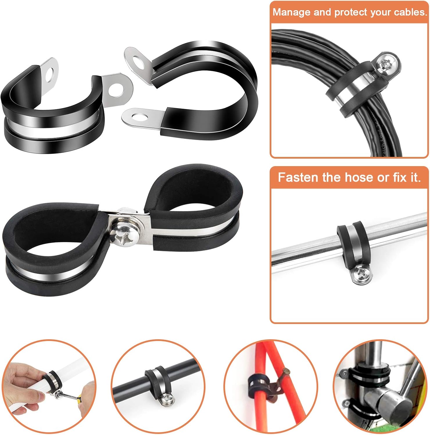Buy RAFERM Cable Clamp 1-1/4 Inch 15 Pack, Stainless Steel Band EPDM ...