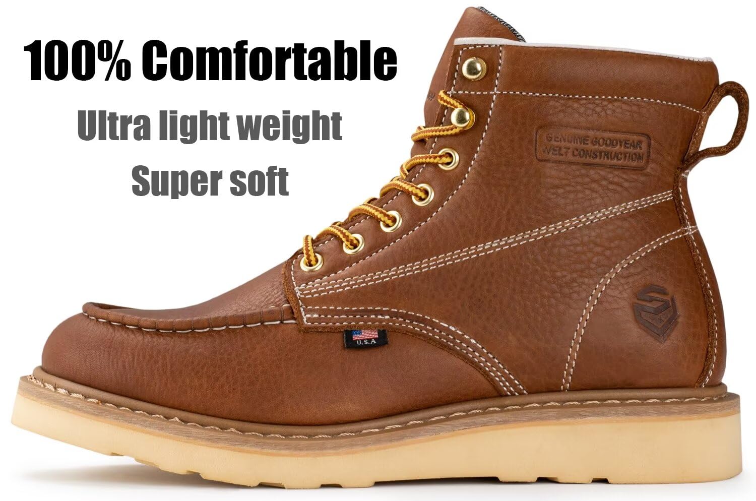 SUREWAY 6â€? Wedge Moc Toe Work Boots for Men - Soft Toe, Premium Full ...