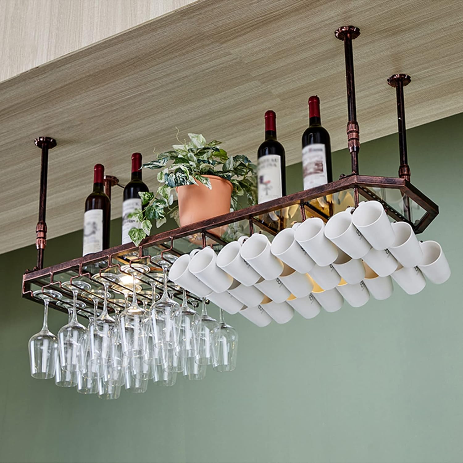 Amazon.com: YXZWBWL Hanging Wine Glass Rack Ceiling Hanging Wine Rack ...