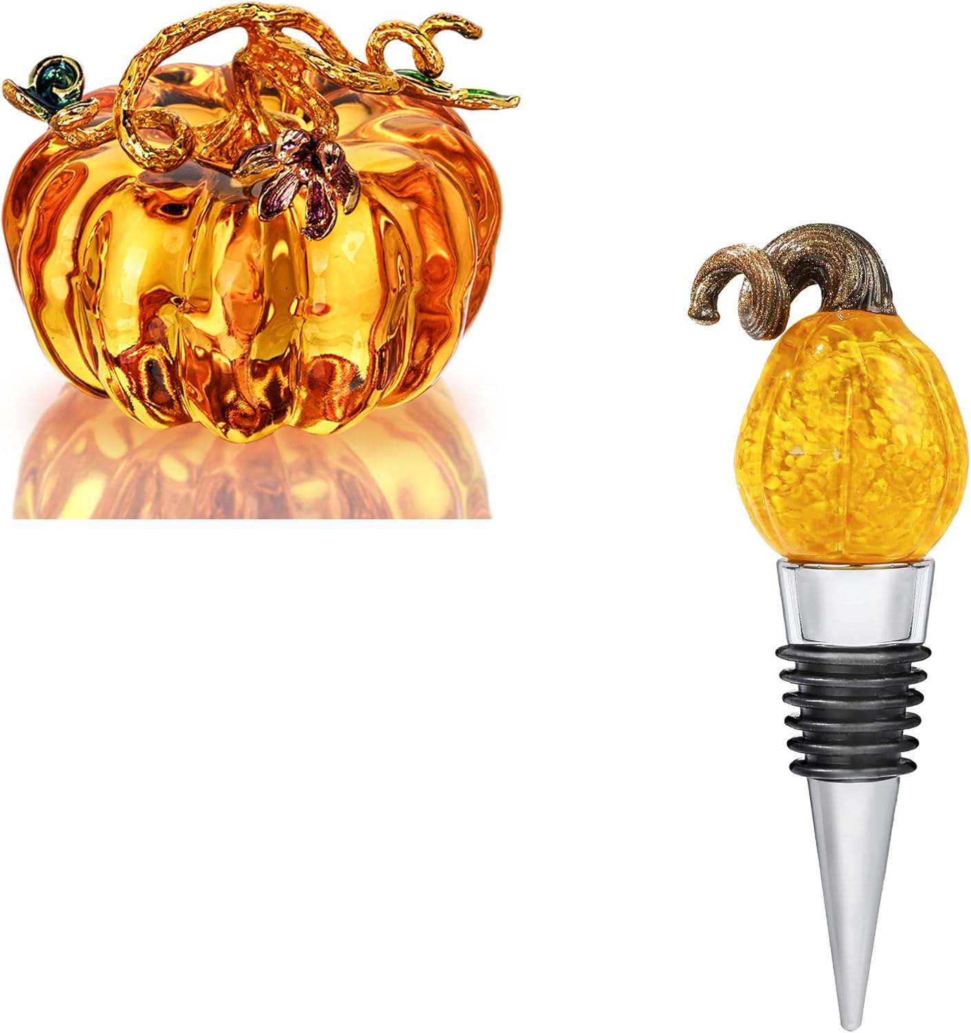 Amazon.com: HDCRYSTALGIFTS Glass Pumpkin Figurine and Pumpkin Wine ...