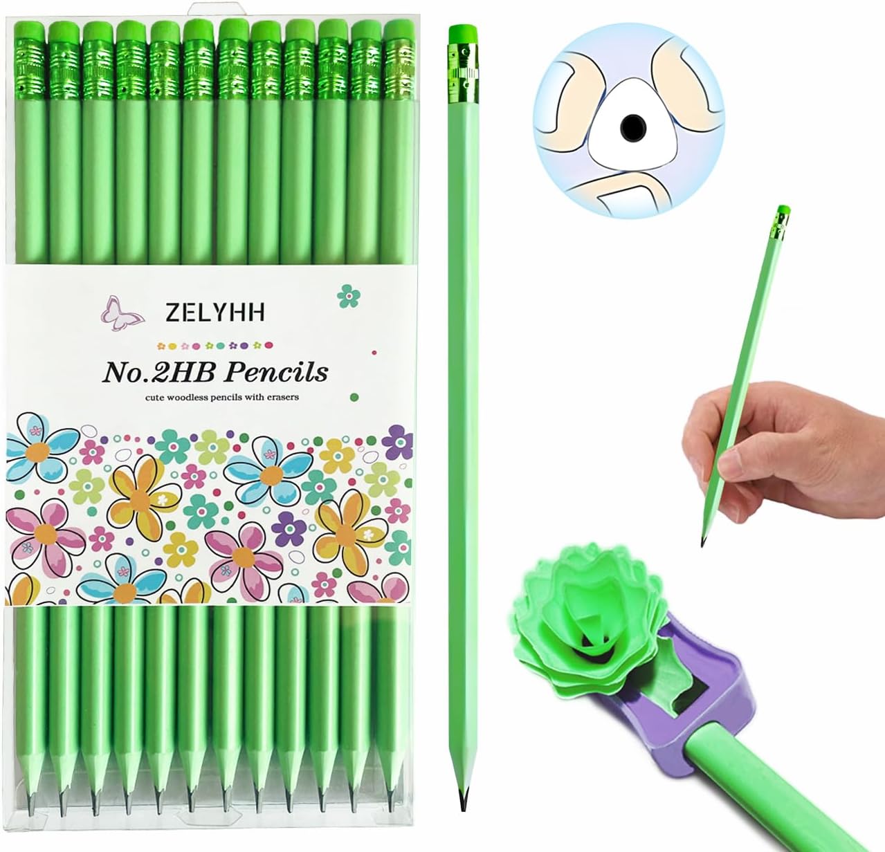 Amazon.com : ZELYHH Funny Triangle Pencils #2 Green Pre Sharpened ...