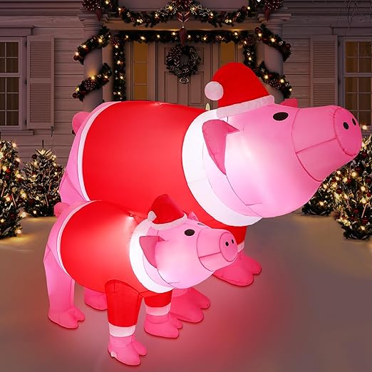 Amazon.com: Shappy 4.7ft Huge Christmas Inflatable Pig Pink Inflatable ...