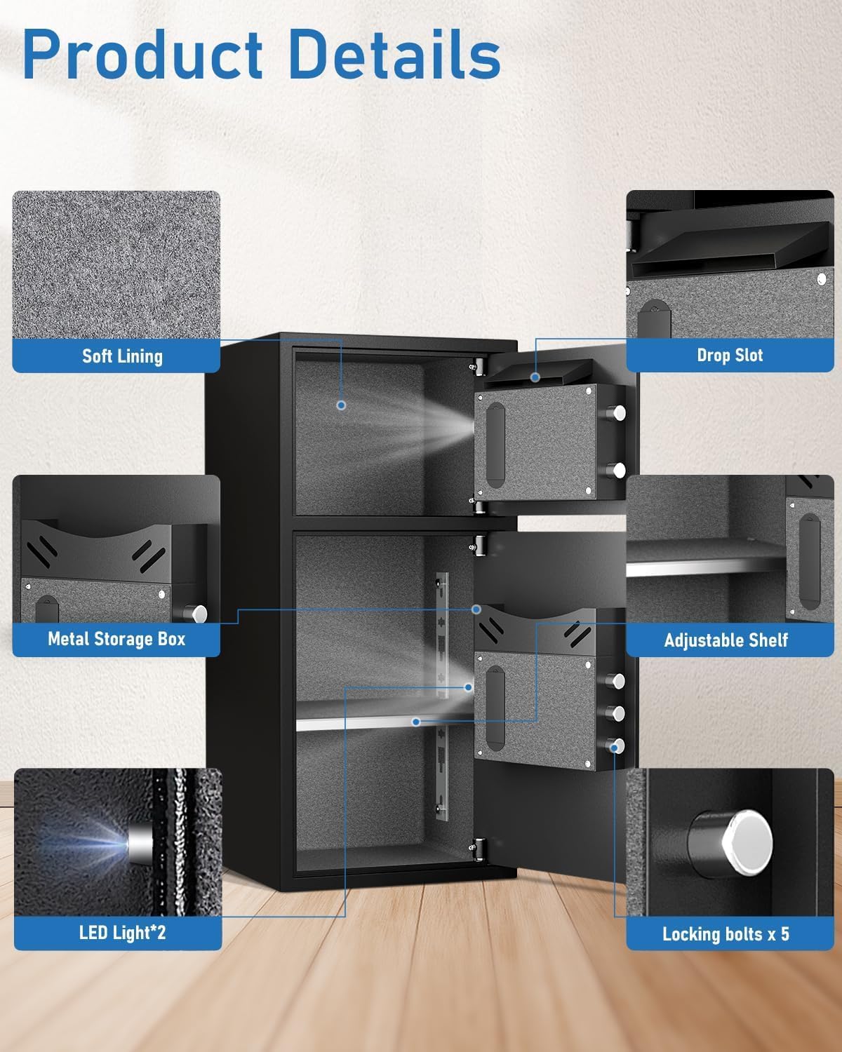 Omethey 7.0 Cuft Biometric Fingerprint Home Security Safe Box ...