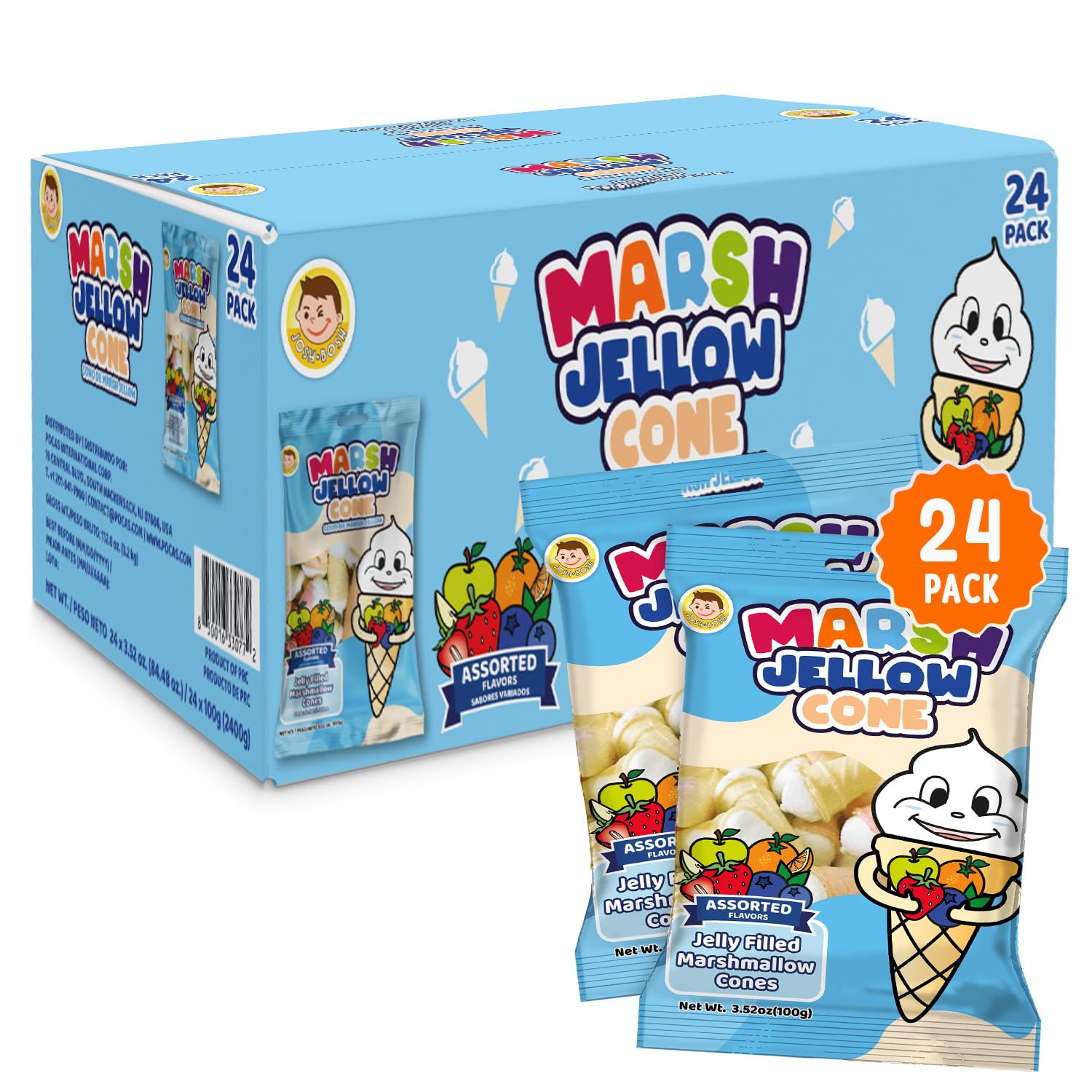 Snapklik.com : Josh Bosh Marsh Jellow Cone Candy 24-Pack Jelly Filled ...