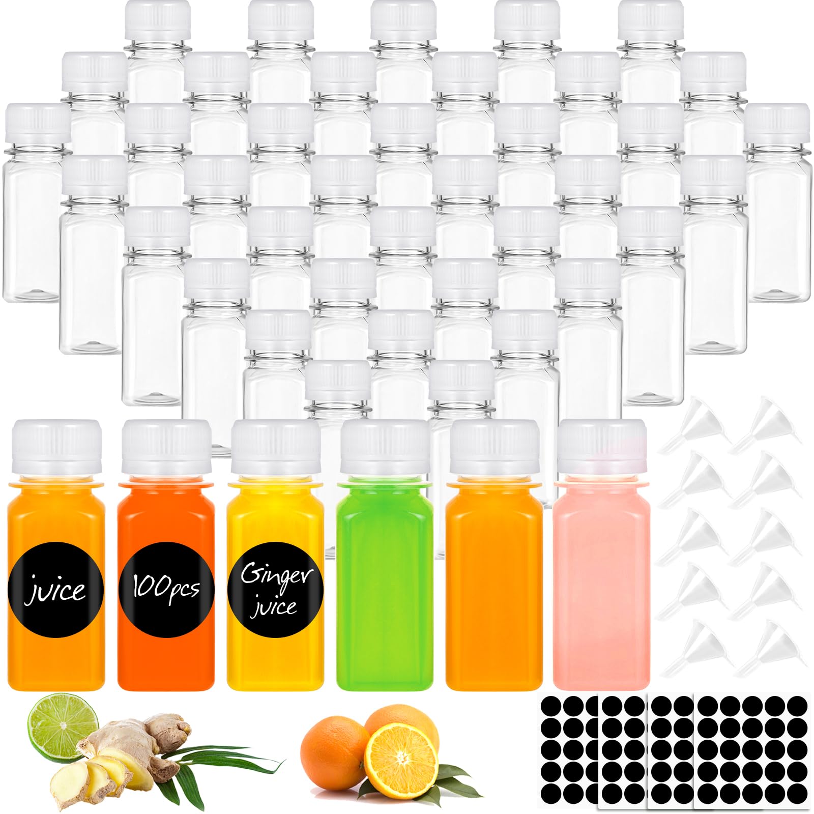 Amazon.com: 2 oz Shot Bottles with Caps100 Pack Small Plastic Bottles ...