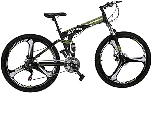 Eurobike Adult Folding Bike,21 Speed 27.5 Inch Full Suspension Mountain Bike for Men,Disc Brake ...