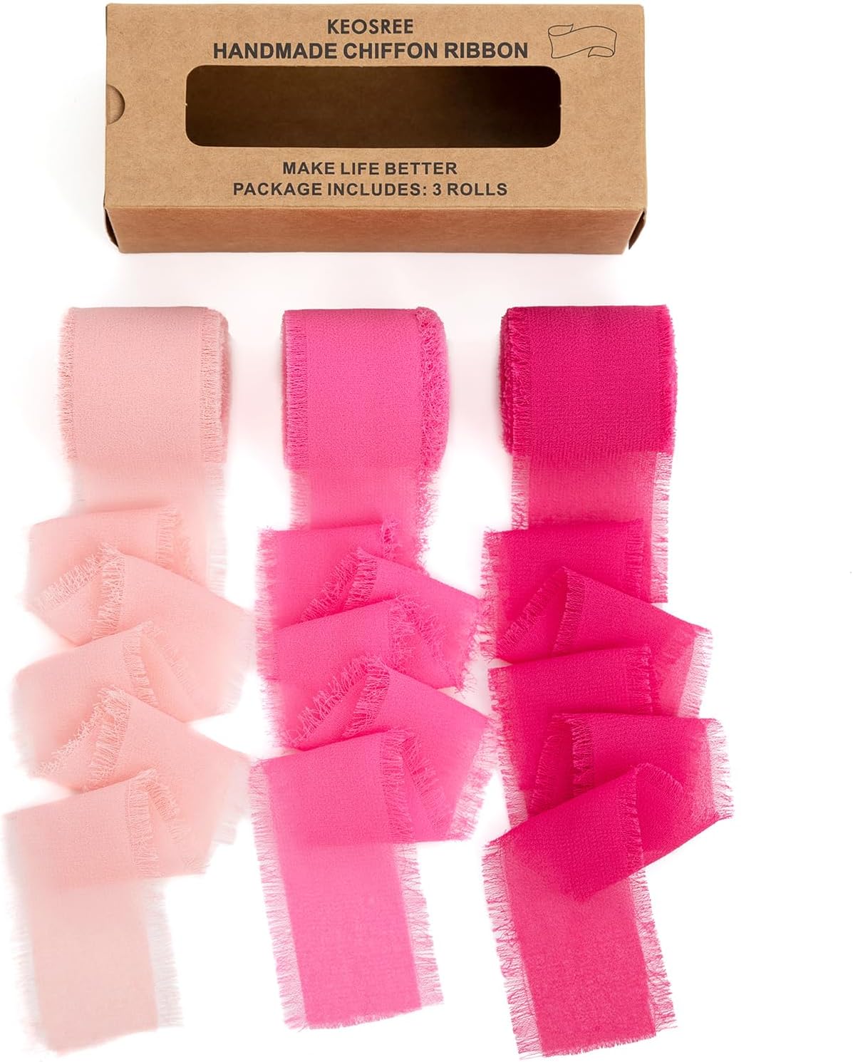 Amazon.com: KEOSREE Hot Pink Pastel Pink Handmade Chiffon Ribbon,1.5" x ...