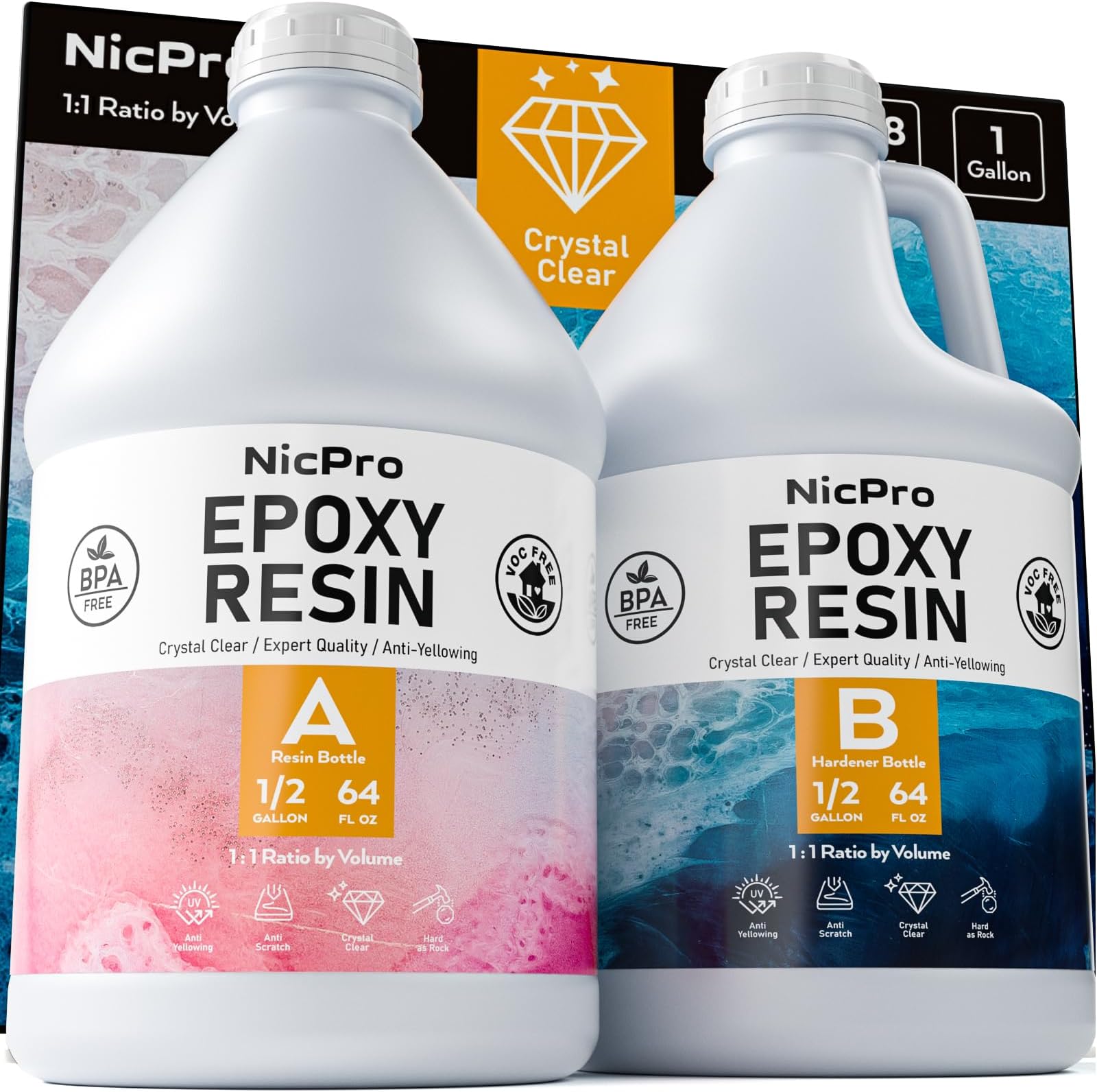 Nicpro 1 Gallon Crystal Clear Epoxy Resin Kit, Not Yellowing & Bubbles ...